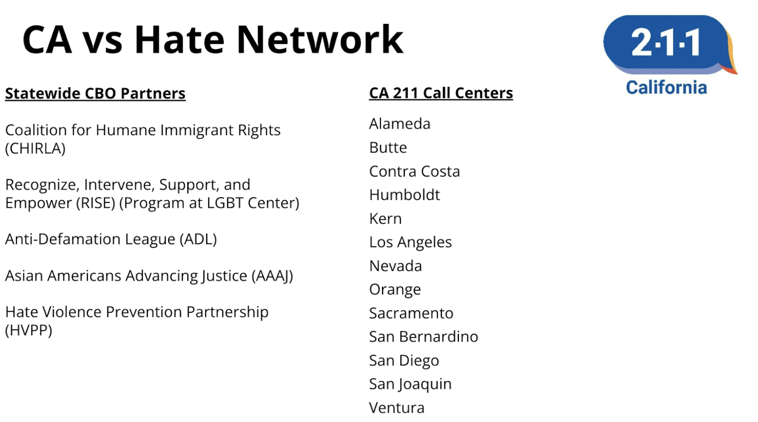 211 LA Powers New Statewide Hotline to Report Hate Acts in California. | 211LA